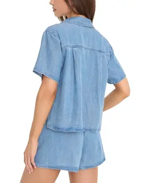 Good American The Denim Camp Shirt In Indigo1273