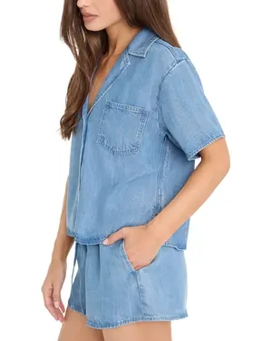 Good American The Denim Camp Shirt In Indigo1273