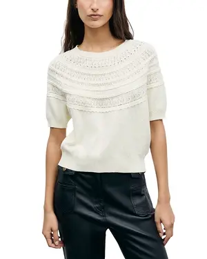 Gerard Darel Roberte Cotton Pointelle Sweater - White