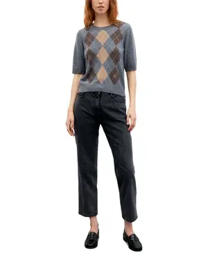 Gerard Darel Wool Elbow Sleeve Argyle Pullover Sweater
