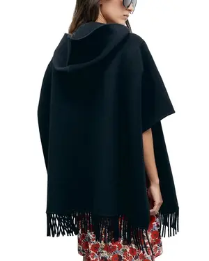 Gerard Darel Ady Hooded Cape Coat With Fringe Hem