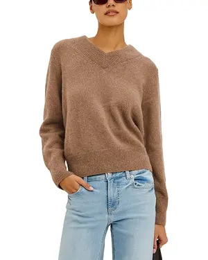 Rails Lidya Cotton, Wool & Cashmere V Neck Sweater - Heather Camel