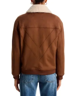 Aqua Faux Fur Trim Faux Suede Aviator Jacket Exclusive