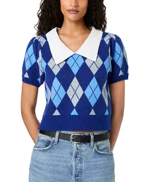 French Connection Koda Knit Argyle Sweater With Collared Neckline