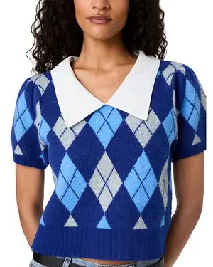 French Connection Koda Knit Argyle Sweater With Collared Neckline