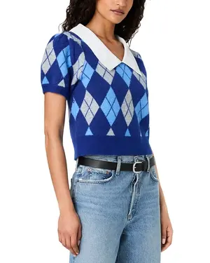 French Connection Koda Knit Argyle Sweater With Collared Neckline