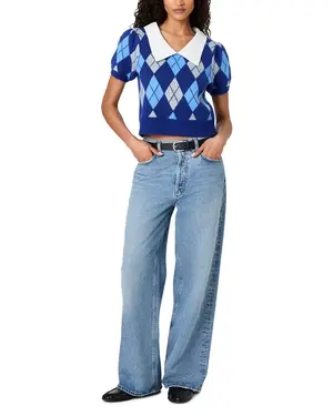 French Connection Koda Knit Argyle Sweater With Collared Neckline