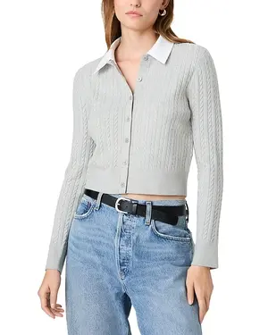 French Connection Babysoft Cable Knit Collared Cardigan - Heather Grey