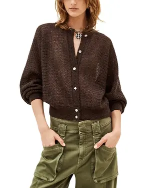 Ba&sh Ba & Sh Isolar Pointelle Knit Cardigan Ebony