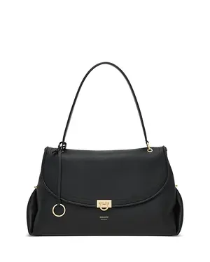 FERRAGAMO Gancini Large Leather Handbag - Nero