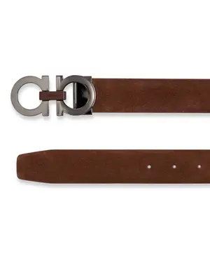 FERRAGAMO Double Gancini Suede Belt - Midbrown