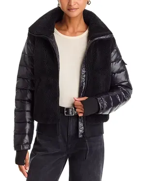 Aqua Sherpa Mixed Media Bomber Jacket Exclusive - Jet/black