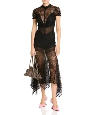 Attico Lace High Neck Midi Dress