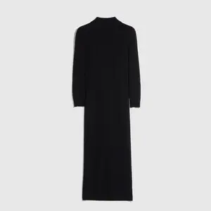 Gucci Fine Rib Knit Wool Dress With Horsebit - Black