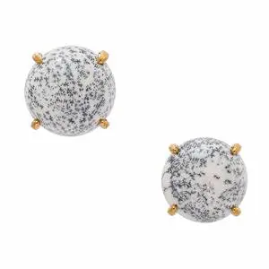 HEATHER HAWKINS Oversized Gemstone Stud Earrings Gold Vermeil Dendritic Opal - White