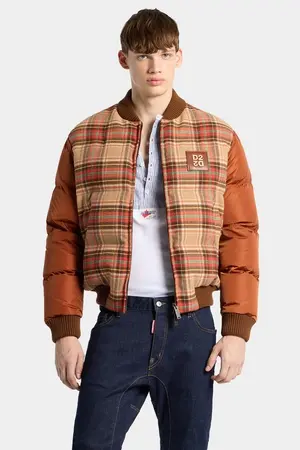 Dsquared2 Cottage Check Wool & Nylon Down Bomber Jacket