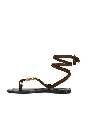 AMANU Vamizi Suede Sandal With Gold Tone Embellishment And Ankle Tie - Chocolate