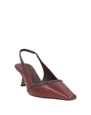 Brunello Cucinelli Leather Slingback Pumps With Embellishments - Red