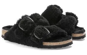 BIRKENSTOCK Arizona Big Buckle Shearling Slides - Black