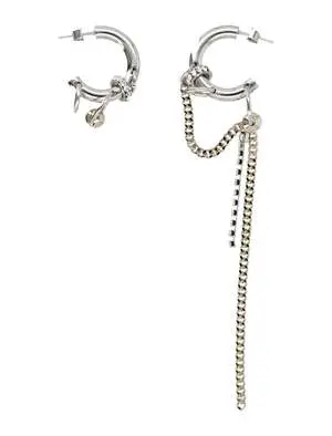 JUSTINE CLENQUET Mismatched Hoop Earrings With Rhinestone And Knotted Chains - Silver