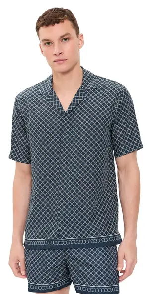 Orlebar Brown Maitan Tessoro Collared Shirt - Night Iris