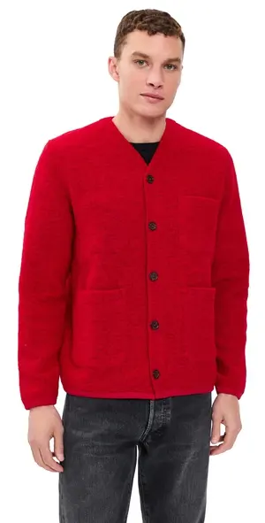 Universal Works Wool Fleece Cardigan - Scarlet
