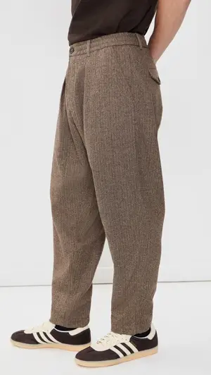 Universal Works Wool Herringbone Pleated Track Pants