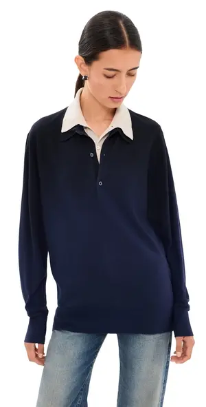 Acne Studios Layered Knit Polo Sweater - Navy/beige