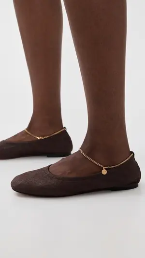 Stella McCartney Ballerina Shaggy Deer Faux Leather Flats With Chain Detail