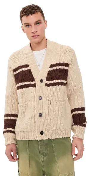 Universal Works Langdale Chunky Knit Stripe Cardigan - Ecru