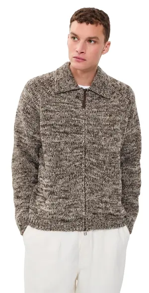 Universal Works Lambswool Zip Cardigan - Ecru/brown