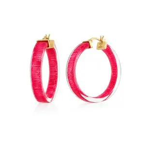 GOLD & HONEY Flat Illusion Diamond Cut Lucite Hoop Earrings - Pink