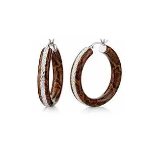 GOLD & HONEY Brown / Silver Python Print Diamond Cut Hoop Earrings Brown/silver