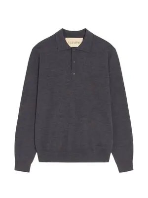 Valentino Garavani Wool Polo With Vlogo Embroidery - Grey