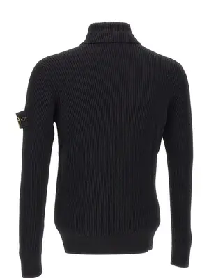 Stone Island Ribbed Wool Turtleneck Sweater - Black