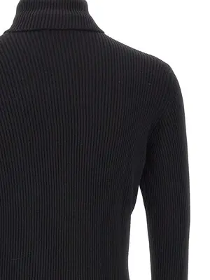 Stone Island Ribbed Wool Turtleneck Sweater - Black