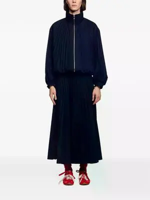 Sandro Plissé-effect Zip-up Bomber Jacket - Blue
