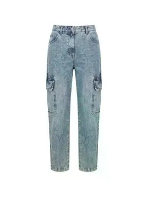 MOORER Lively-101 Acid-wash Cargo-pockets Straight-leg Jeans - Blue