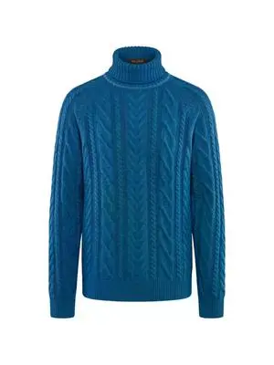 MOORER Cable-knit Roll-neck Sweater - Blue
