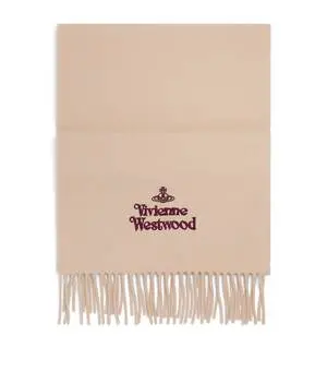 VIVIENNE WESTWOOD Wool Embroidered Logo Scarf - Beige