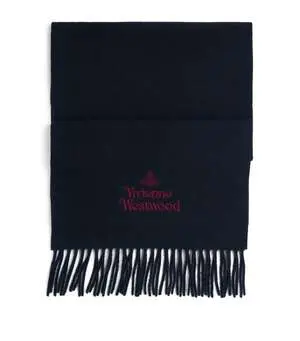 VIVIENNE WESTWOOD Wool Embroidered Logo Scarf - Blue