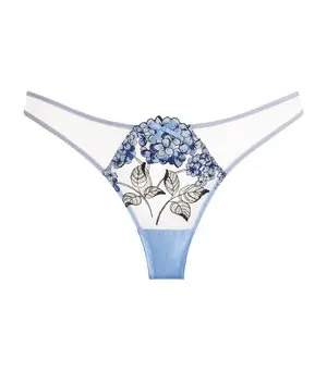 FLEUR DU MAL Embroidered Hydrangea Briefs - Blue