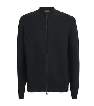 BRETT JOHNSON Virgin Wool Cable-knit Zip-up Cardigan