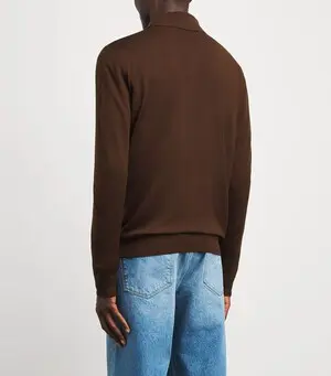 BRETT JOHNSON Virgin Wool Long-sleeve Polo Shirt