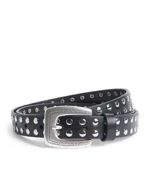 MOLEBO Studded Leather Western Belt With Engraved Buckle - Black