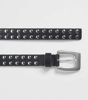 MOLEBO Studded Leather Western Belt With Engraved Buckle