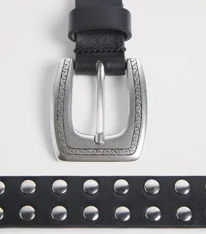 MOLEBO Studded Leather Western Belt With Engraved Buckle