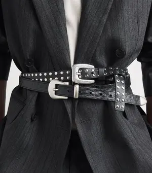 MOLEBO Studded Leather Western Belt With Engraved Buckle