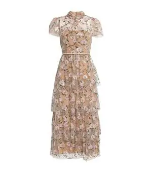 SELF-PORTRAIT Sequin-embellished Tiered Midi Dress