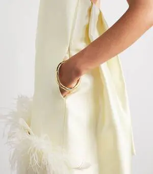 SELF-PORTRAIT Taffeta Feather-trim Halterneck Mini Dress - Yellow